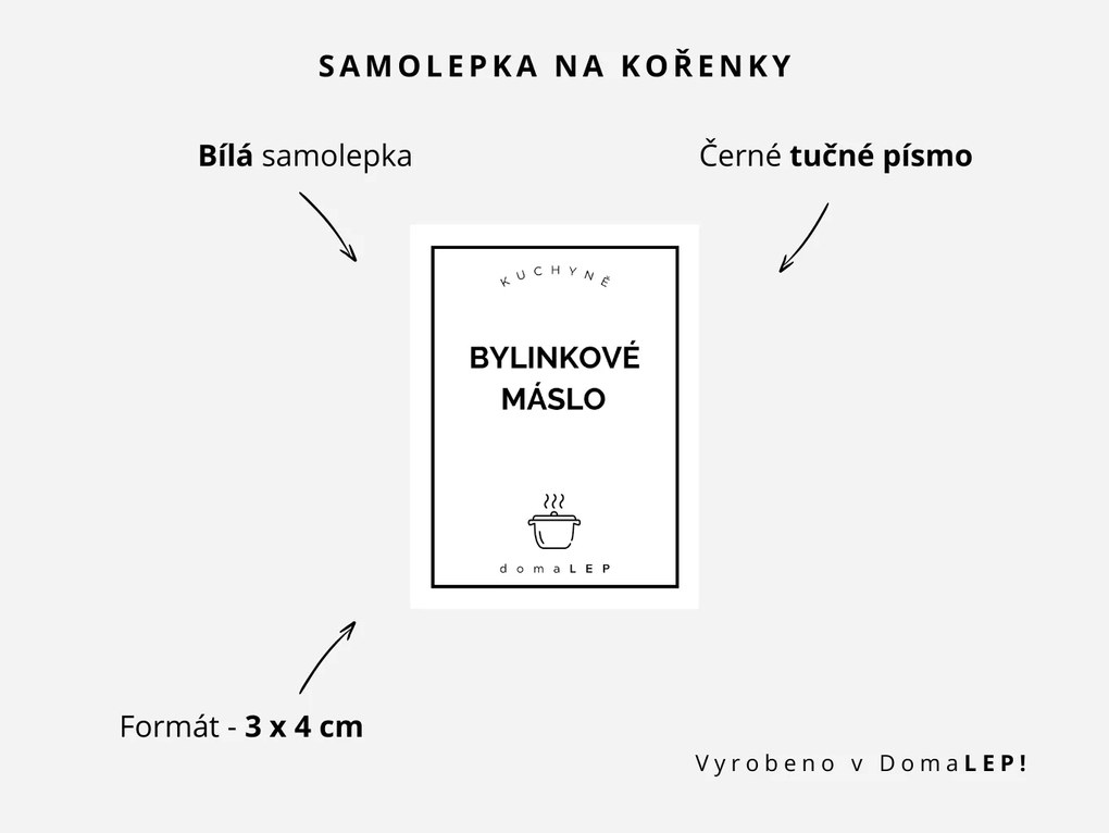 BYLINKOVÉ MÁSLO - Samolepka na kořenky 3 x 4 cm - DomaLEP varianta: PRŮHLEDNÁ - základní písmo