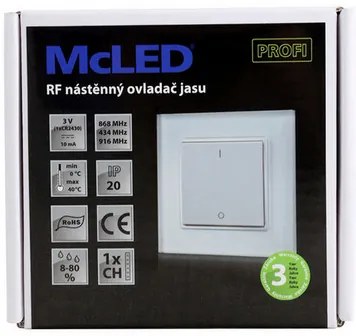 RF nástěnný ovladač McLED řízení jasu 1 kanál ML-910.601.22.0