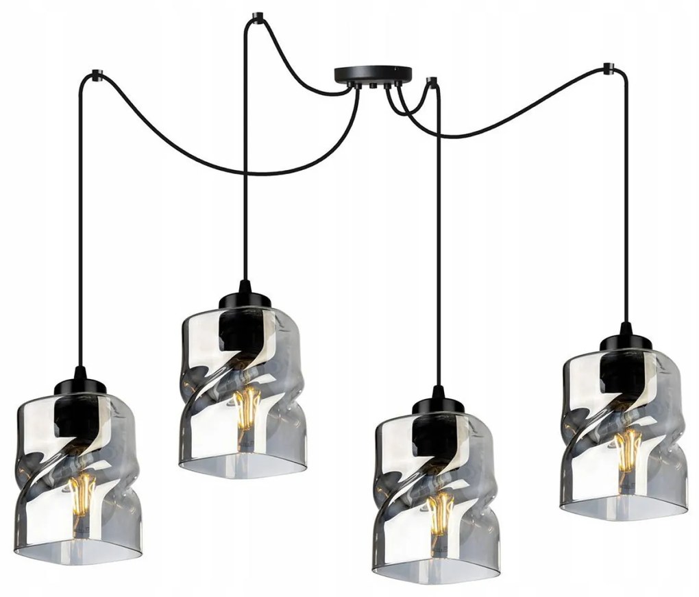 Light for home - Závěsné svítidlo nastavitelné s jedinečnými skleněnými stínidly SPIDER NIKI 2195/4, E27, Černá