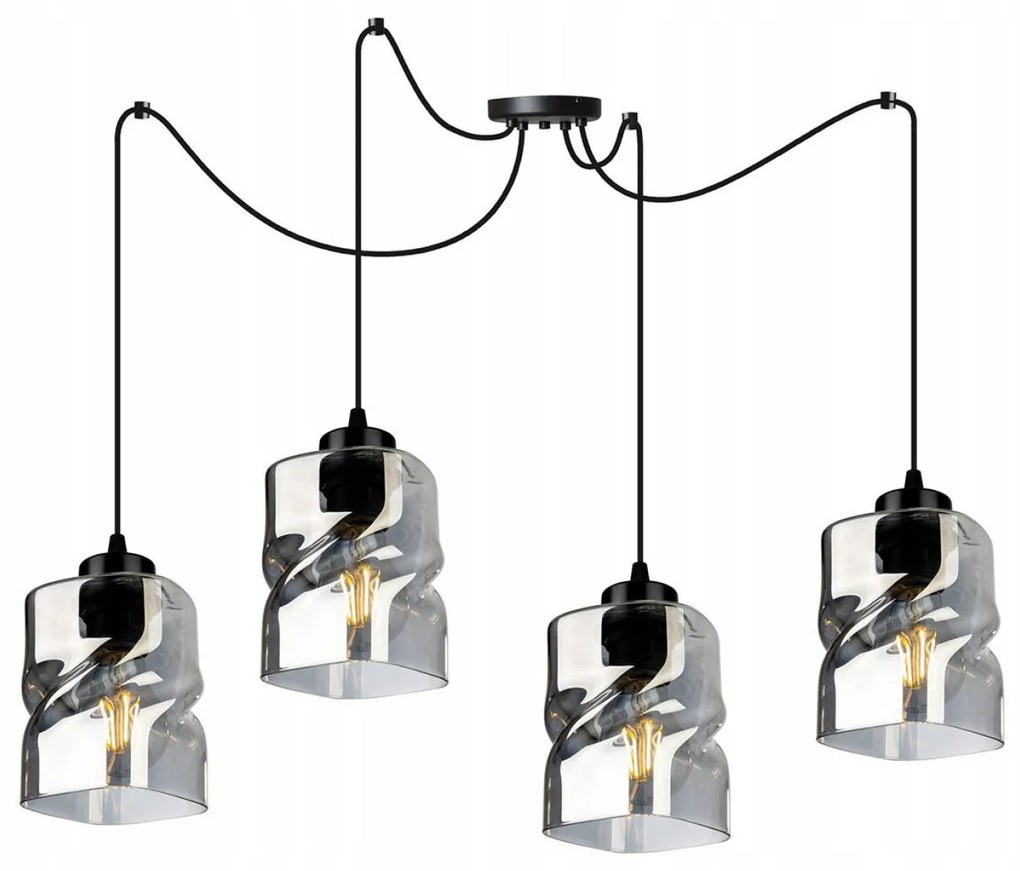 Light for home - Závěsné svítidlo nastavitelné s jedinečnými skleněnými stínidly SPIDER NIKI 2195/4, E27, Černá