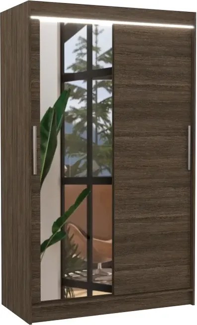 Posuvná skříň se zrcadlem a LED osvětlením BARIO 120 choco