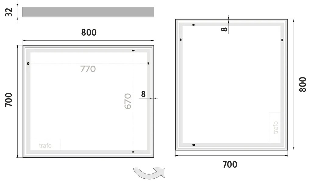 Nimco LED zrcadlo 800x700 - ZP 13003