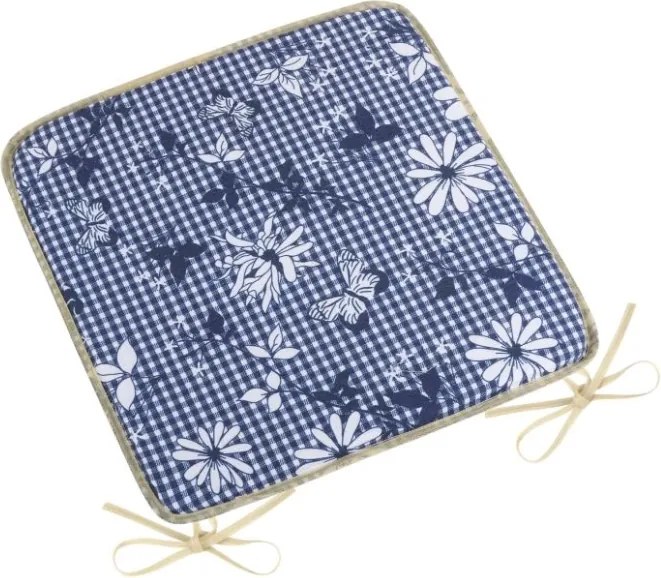 Bellatex Sedák DITA hladký 40x40 cm Kostička s květem modrá