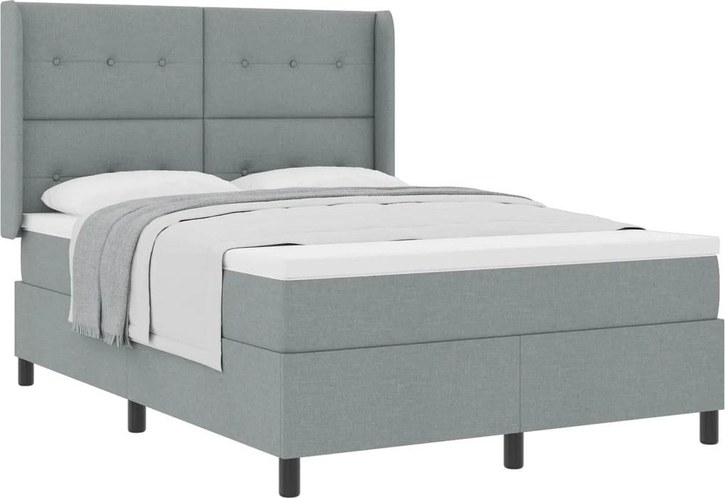 Postel s boxspringem s čelo Světle šedá 200 x 140 cm textil 3341644