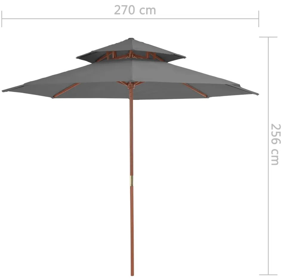 vidaXL Marketos Dvoupatrový slunečník s dřevěnou tyčí 270 cm antracitový
