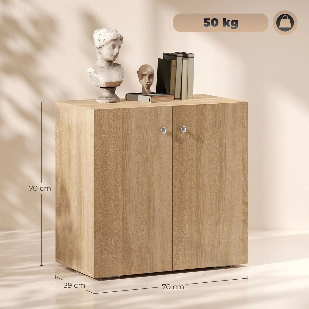 HOMCOM Skříňka do obývacího pokoje s 2 dvířky, úložná skříň s 2 policemi na knihy, oblečení a hračky, moderní styl 70x39x70 cm, přírodní dřevo