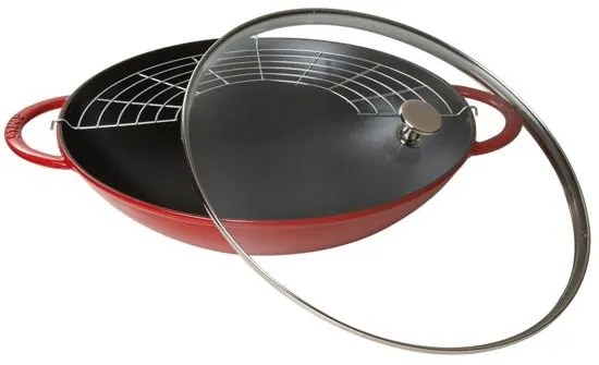 Staub Wok se skleněnou poklicí, 37 cm, višňová