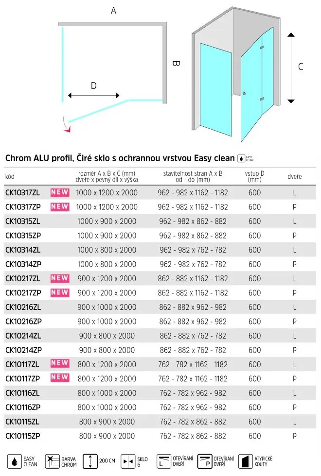 Mereo Novea sprchový kout obdélník 80x90 cm sklo Čiré dveře pravé a pevný díl ALU chrom CK10115ZP