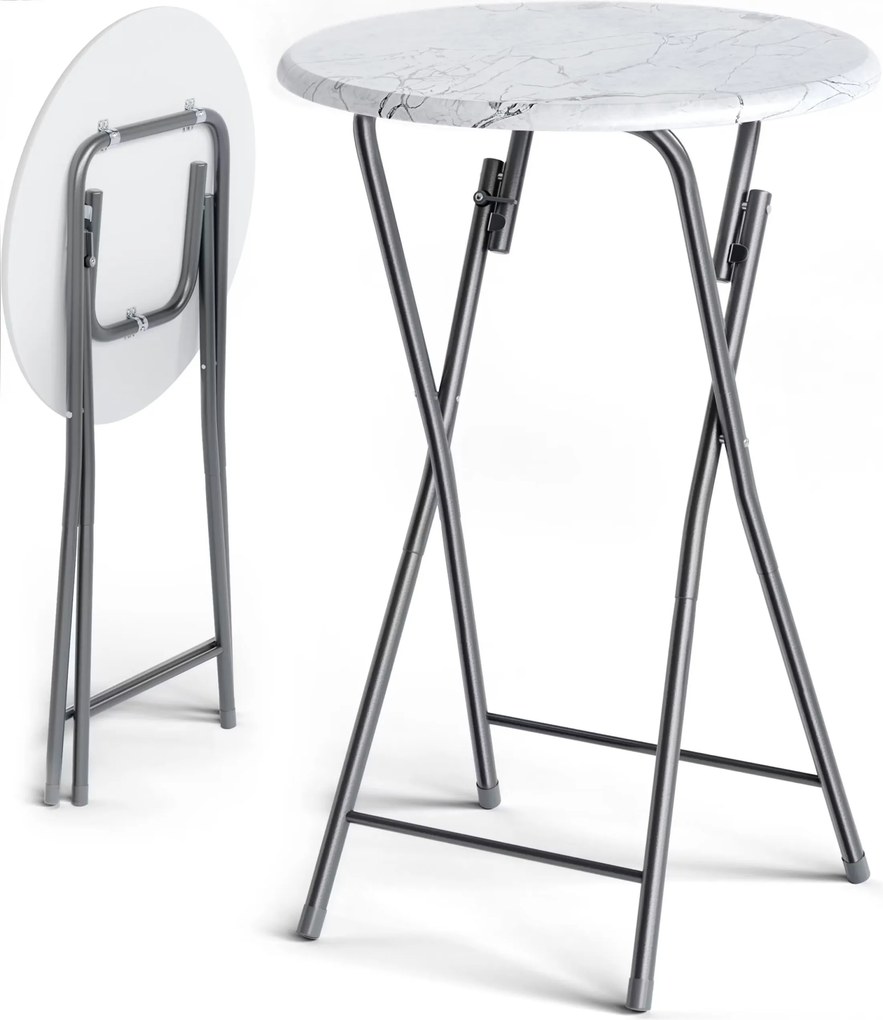 Deuba Skládací barový stůl Ø60 cm - bílý/ mramorový vzhled