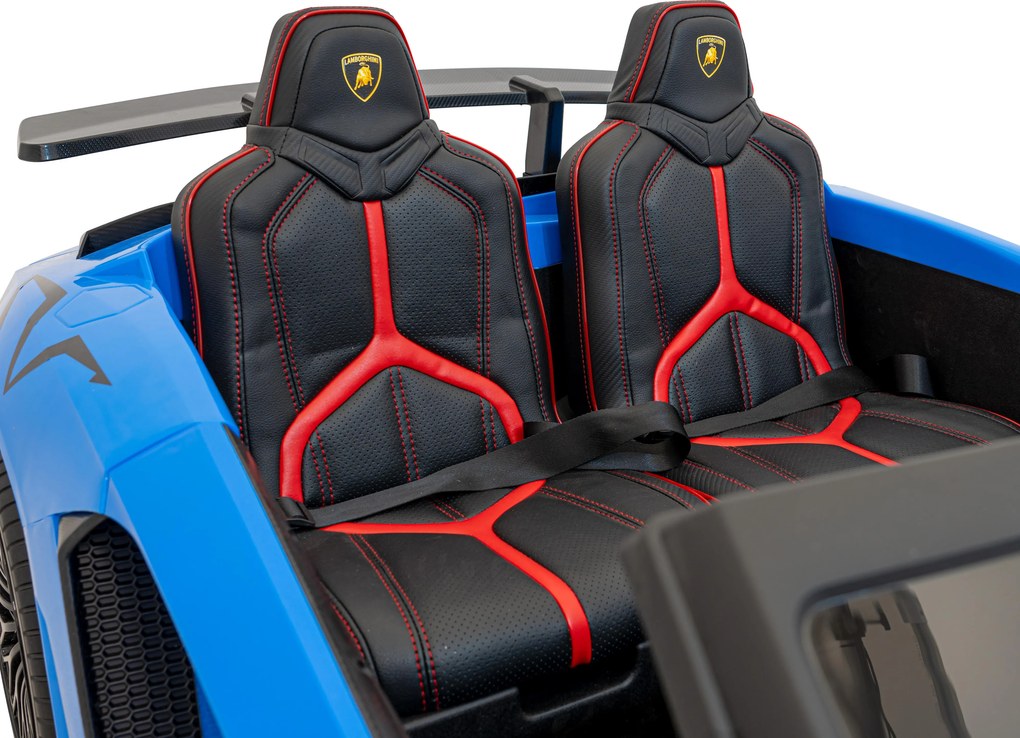 Ramiz Elektrické auto Lamborghini Aventador SV pro 2 děti Modré + Bezkartáčový motor + Nafukovací kola + LED audio