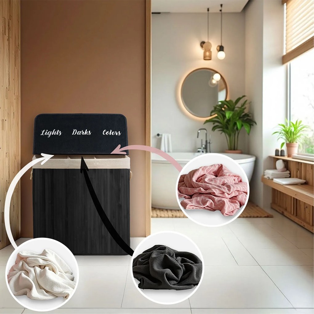 Bambusový koš na prádlo s víkem 150 l ekologický a moderní design Massido