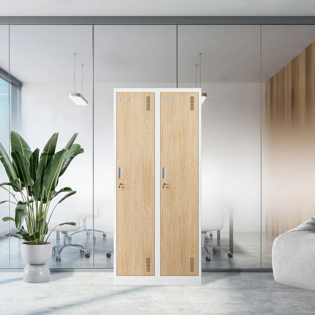 Šatní skříňka pro zaměstnance 4-boxová, bílá/dub sonoma, 800x1800x500 mm: KACPER Eco Design