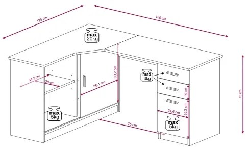 Psací stůl s policí a zásuvkami ROBERTO pravá dub artisan/bílá