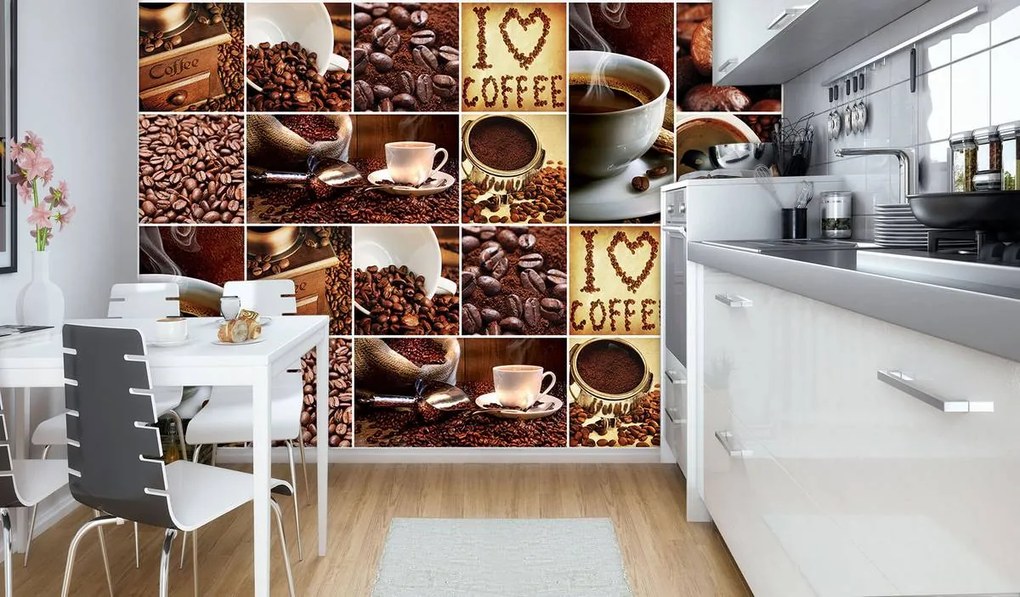 Fototapeta - I Love Coffee - koláž (254x184 cm)