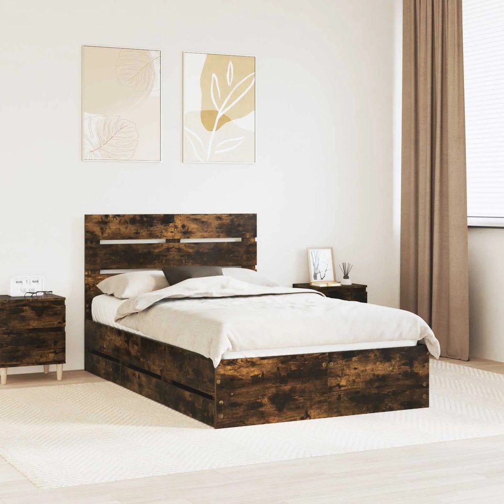 Rám postele s čelo Kouřový dub 135 x 190 cm Inženýrské dřevo 3411841