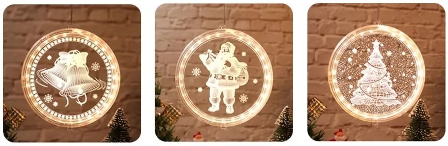 LED světelná ozdoba na okno SANTA CLAUS II kruhová bílá