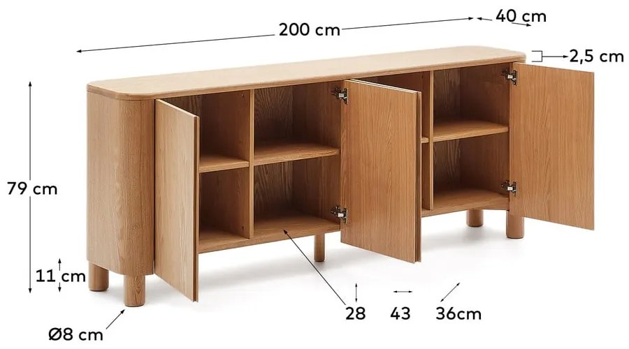 Komoda v dekoru jasanu v přírodní barvě 200x79x40 cm Salaya – Kave Home