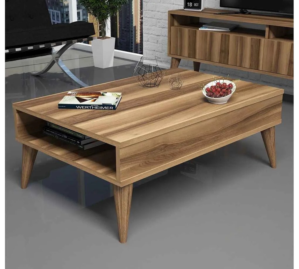 Designový konferenční stolek Zenda 90 cm vzor ořech