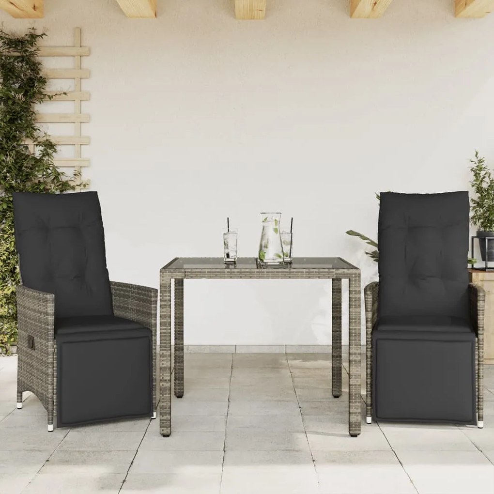3dílný zahradní bistro set s poduškami šedý polyratan 3276893
