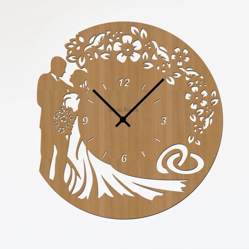dřevo života Nástěnné Svatební hodiny Zvolte barvu dekoru: Buk, Zvolte velikost hodin (cm): 35x35, Barva ručiček: Černé
