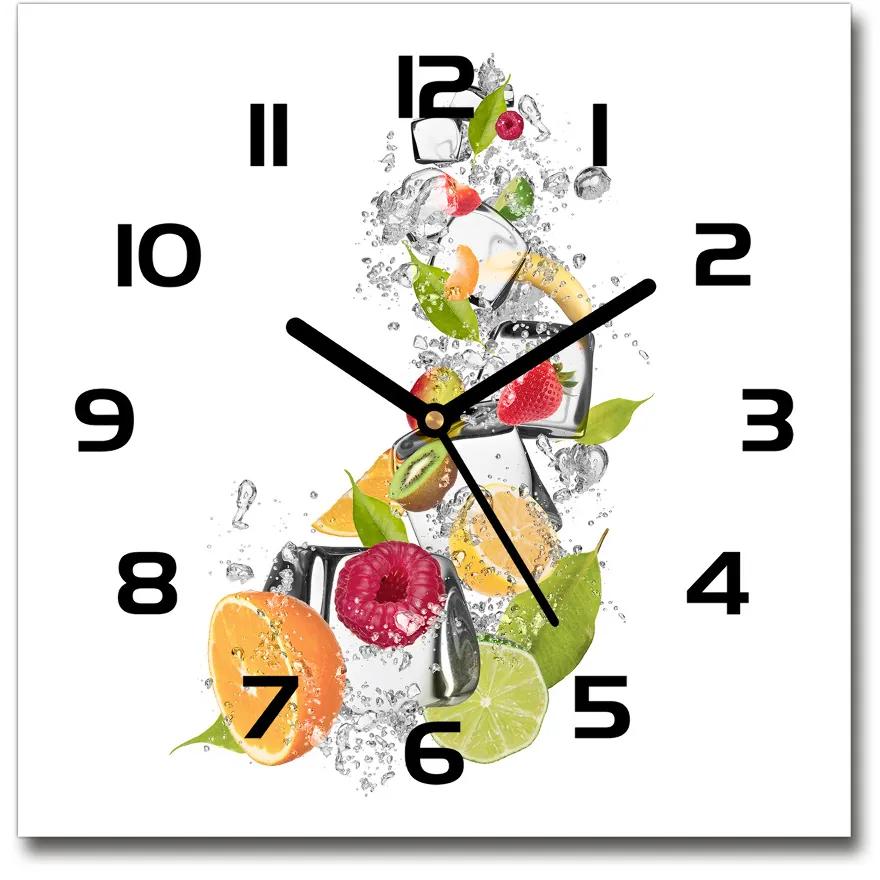 Wallmuralia Skleněné hodiny na stěnu Ovoce s ledem 30x30 cm