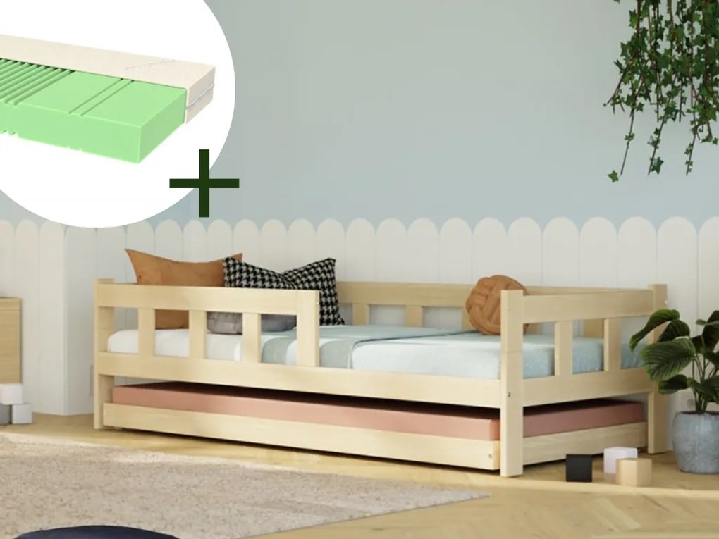 Benlemi Jednolůžko FENCE 4v1 90x200 cm se zábranou a přistýlkou + matrace ADAPTIC Zvolte barvu: Petrolejová, Zvolte zábranu: S otevřeným vstupem
