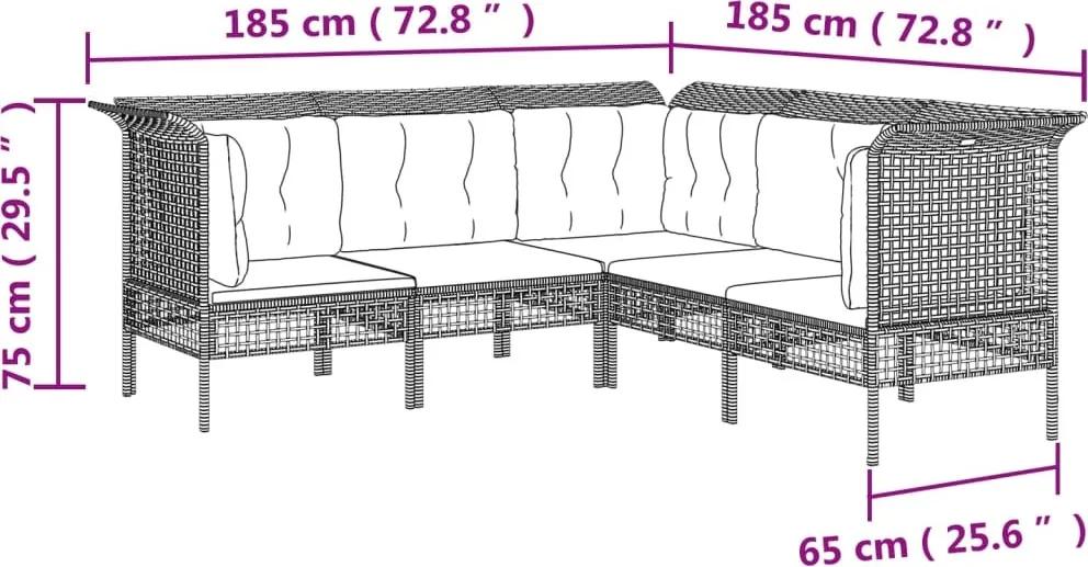 vidaXL 5dílná zahradní sedací souprava s poduškami šedá polyratan [319666]