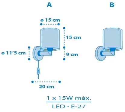 Dalber 41579T - Dětská nástěnná lampa BABY TEDDY 1xE27/15W/230V modrá