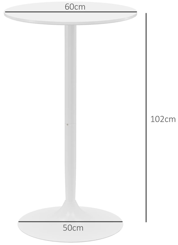 HOMCOM barový stůl vysoký kulatý kuchyňský stůl Ø60 cm do obývacího pokoje jídelny ocelový bílý výškově nastavitelný | Aosom.de