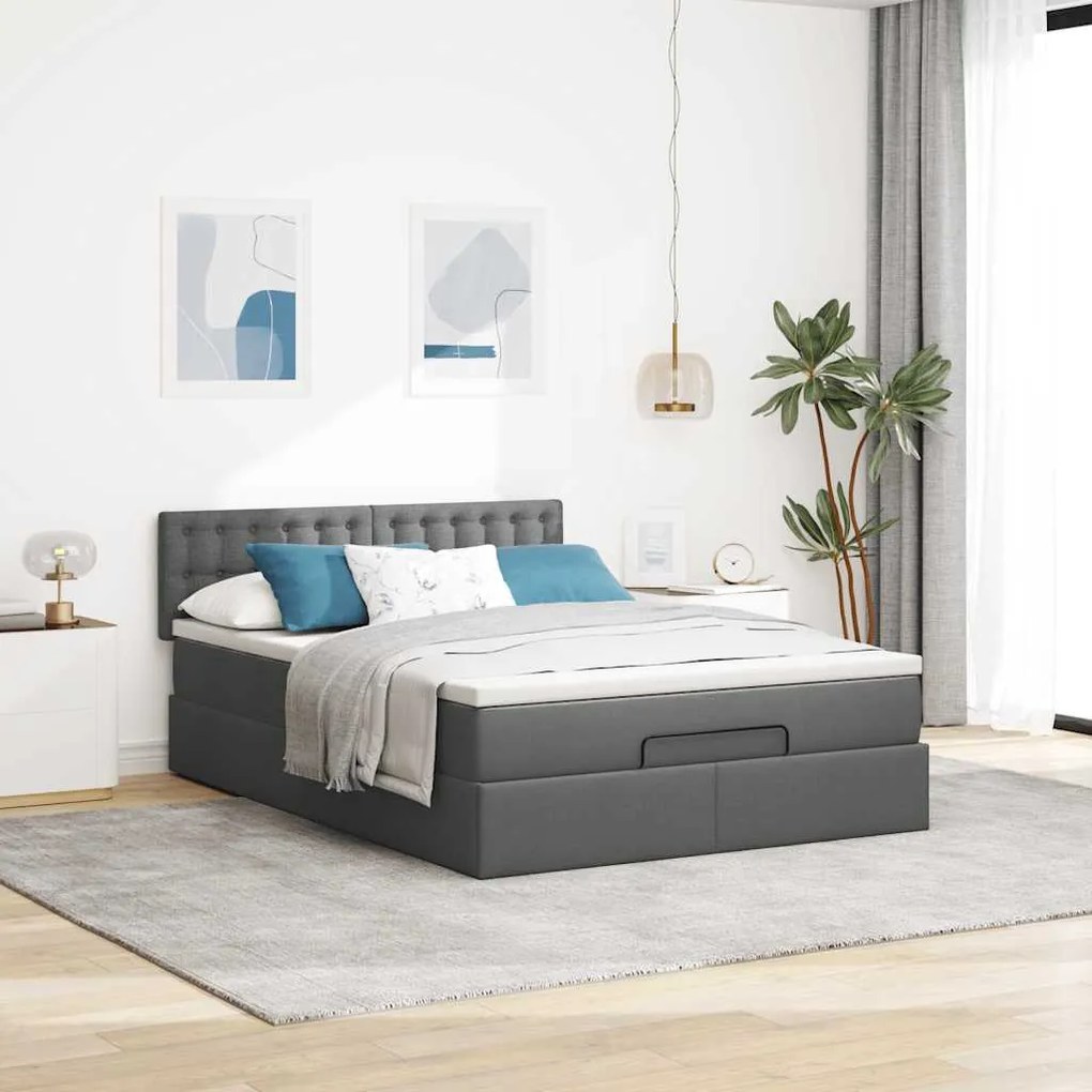 Osmanský postel s matrací tmavě šedá 140x190 cm textil 3311623