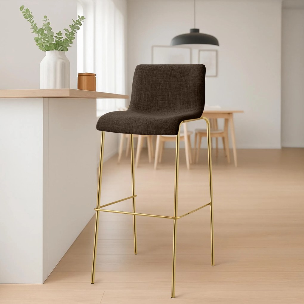 Sada 2 barových židlí Hoover látka čtyřnohá konstrukce Gold – hnědá