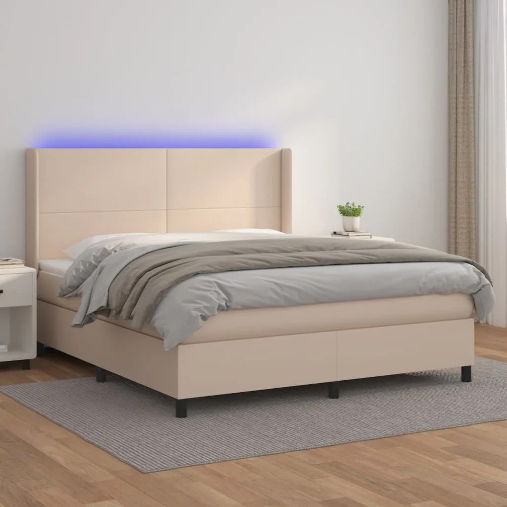 Box spring postel matrace a LED cappuccino 160x200cm umělá kůže