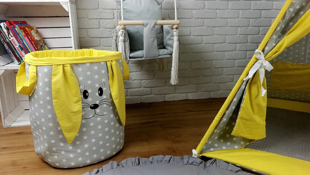 Dětský stan TEEPEE (TÝPÍ) EXCLUSIVE s doplňky - ŽLUTOŠEDÝ
