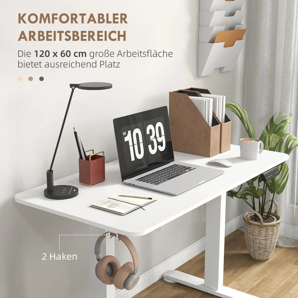 Vinsetto výškově nastavitelný stojící stůl, elektrický, 120x60x72-116cm, 3 přednastavení, ochrana proti nárazu, ochrana proti přehřátí, dřevotříska, …