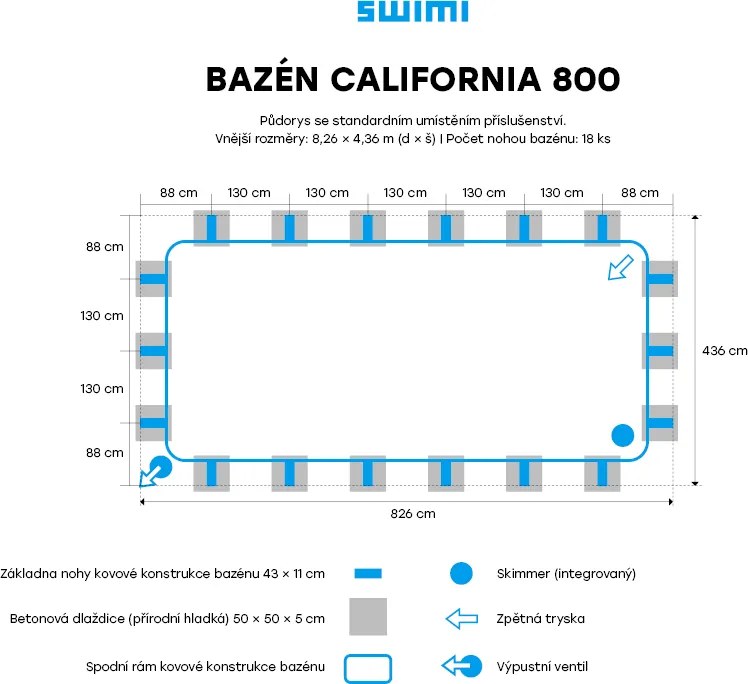 Technypools Bazén CALIFORNIA 800 8,26 x 4,36 x 1,25 m (9784P) Barva: zelená