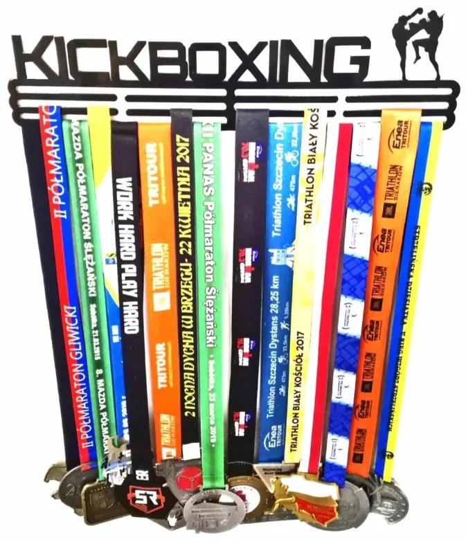 Walenty Kovový nástěnný věšák na medaile Kickboxing  3 rozměry, různé barvy Barva: černá, Rozměr: Délka 50cm