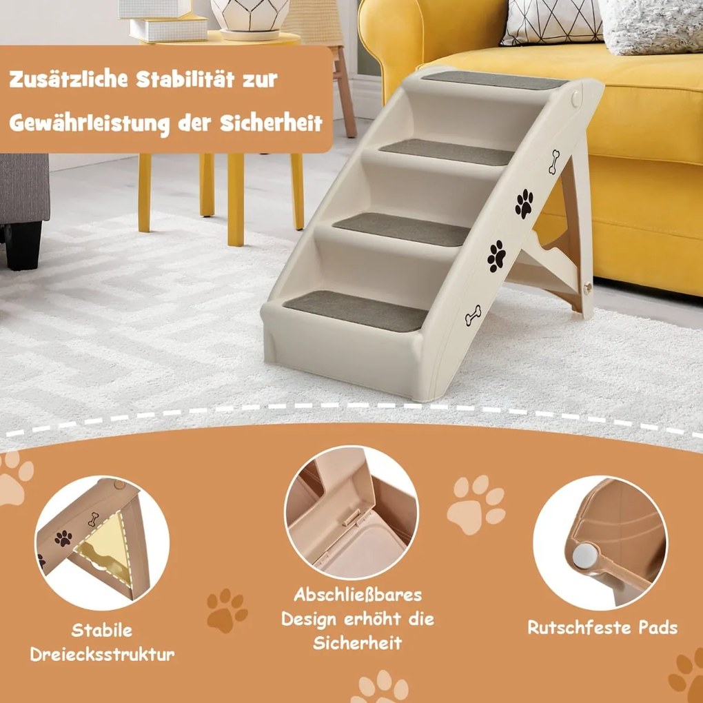 Costway Pet Schody se 4 schody Přenosný šplhací žebřík Bezpečná rampa pro psy
