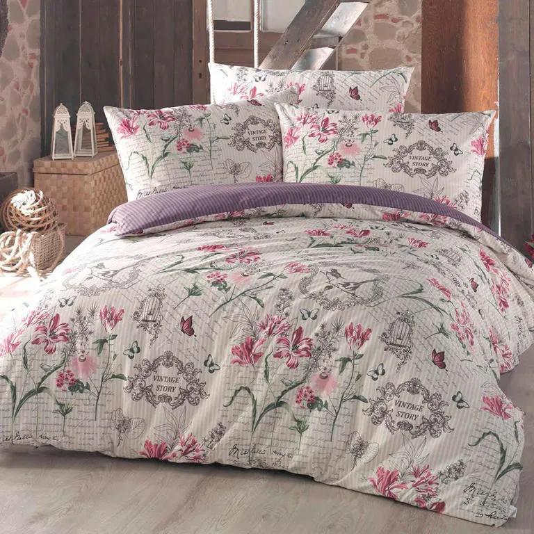 Bavlněné ložní povlečení Valerie fialovo - hnědá francouzská postel