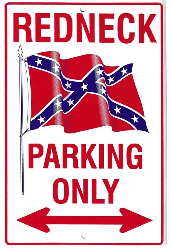 Plechová cedule REDNECK parking, 20cm x 30 cm