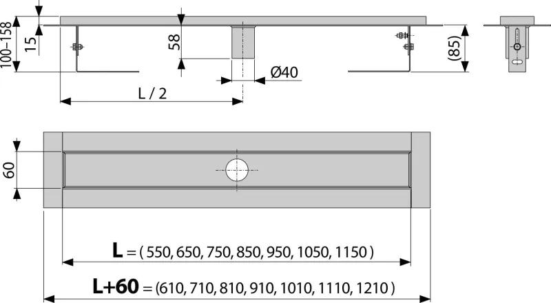 Alcadrain Podlahový žlab s okrajem pro perforovaný rošt, bez zápachové uzávěry - APZ2001-1050