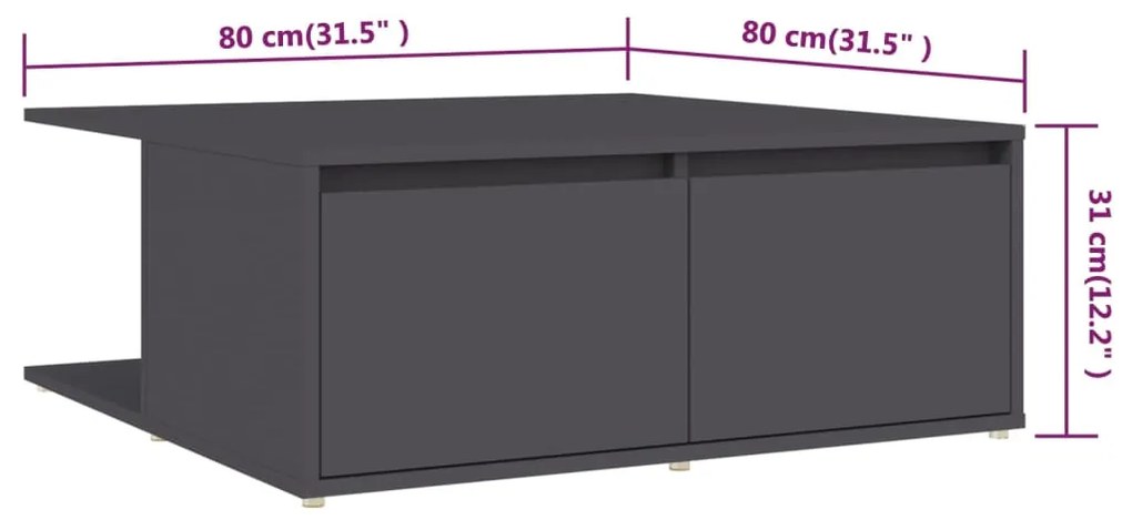 vidaXL Konferenční stolek šedý 80 x 80 x 31 cm dřevotříska