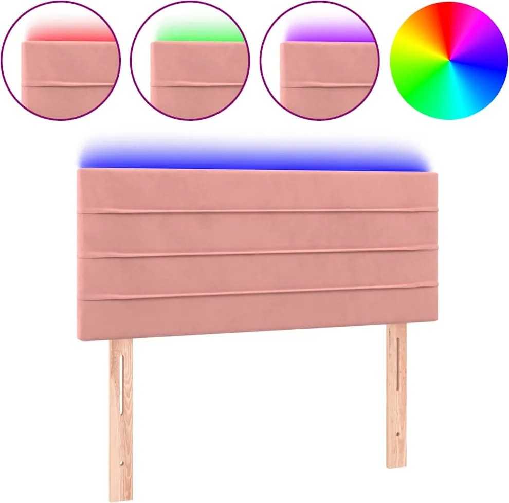 Čelo postele s LED růžové 80 x 5 x 78/88 cm samet 3121787