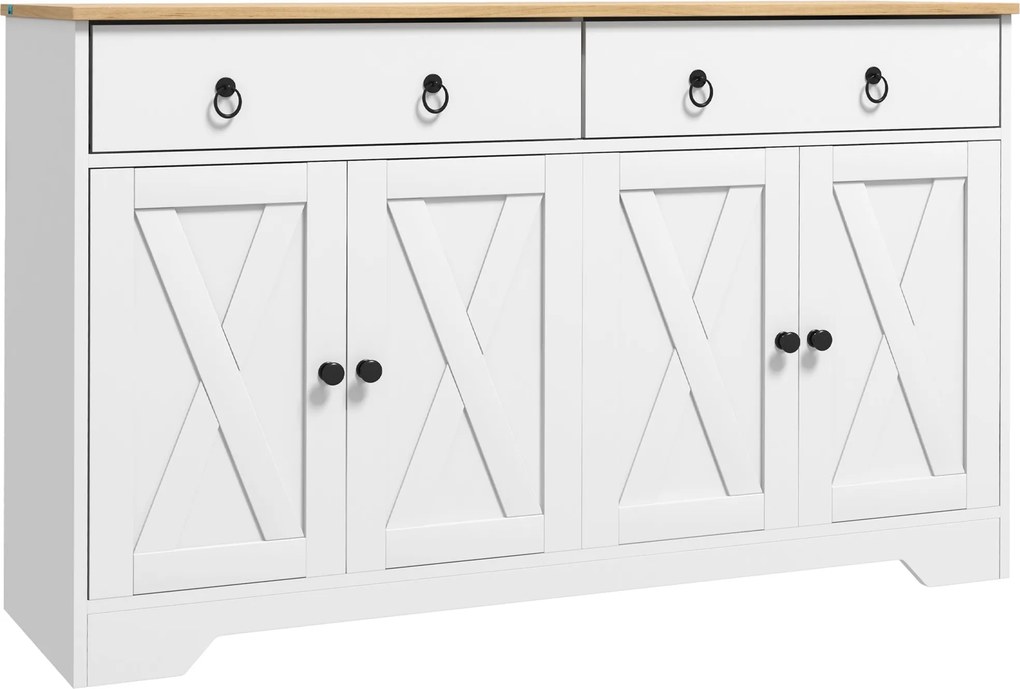 HOMCOM Úložný kabinet do kuchyně v venkovském stylu s 2 zásuvkami a 2 skříňkami s nastavitelnými policemi - rozměry 121D x 37Š x 75V cm bílý | Aosom