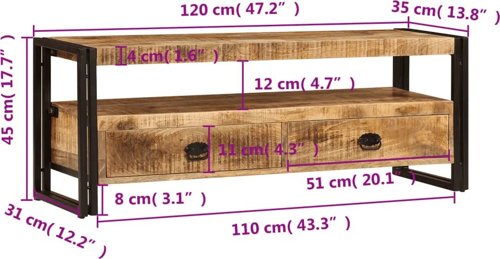 vidaXL TV stolek 120 x 35 x 45 cm masivní mangovníkové dřevo [247402]