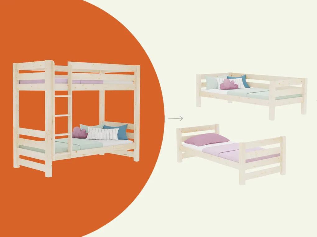 Tartak Meble Dřevěná patrová postel ATLAS pro děti 90x200 cm Zvolte barvu: Bílá, Zvolte šuplík: Bez šuplíku, Zvolte zábranu: Se spodní zábranou