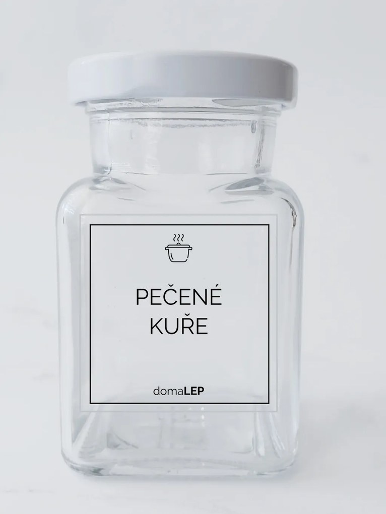 Samolepka na kořenky PEČENÉ KUŘE průhledná 5 × 5 cm základní písmo