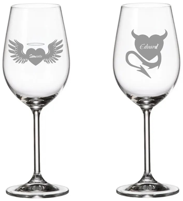 Dekorant svatby Svatební sklenice na bílé víno ANDĚL ĎÁBEL 350 ML 2KS
