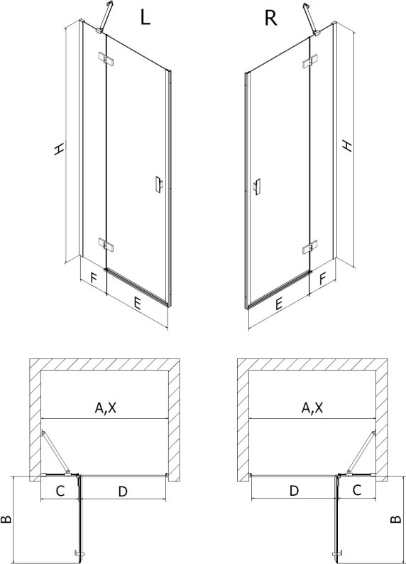 Mexen Mist-H, 1-křídlé sprchové dveře levé 115 cm, čiré sklo, černý profil, 8A5-115-000-70-00-L