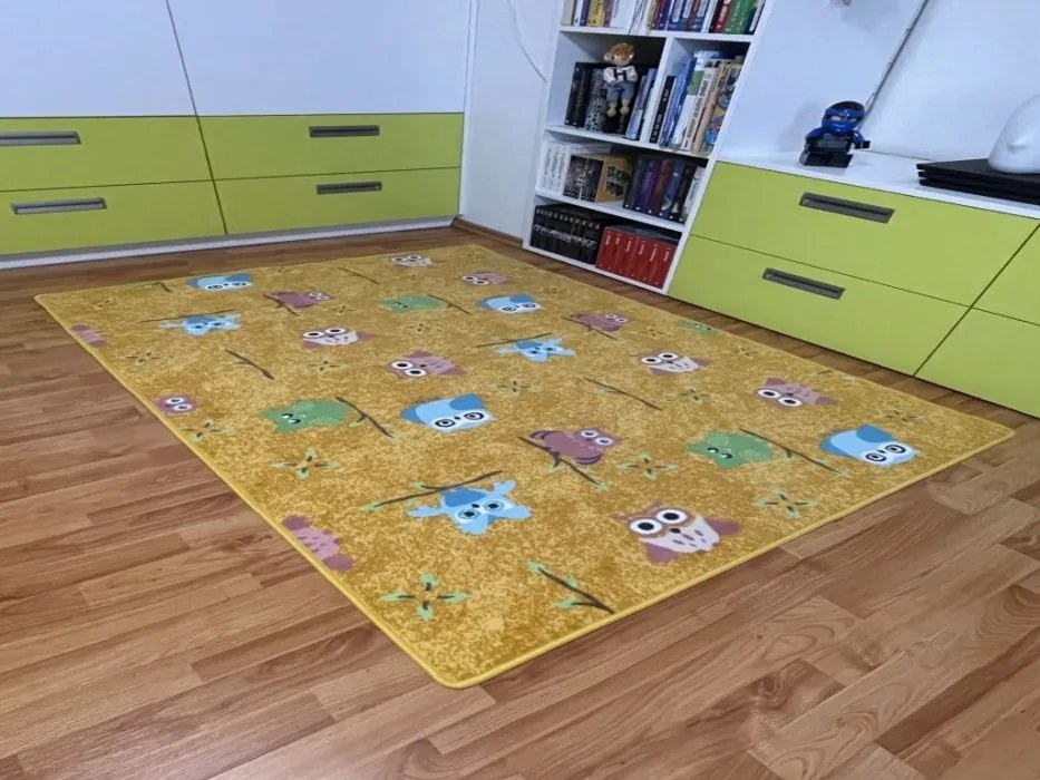 Vopi Dětský koberec Sovička SILK 5248 oranžovožlutá 200 x 200 cm