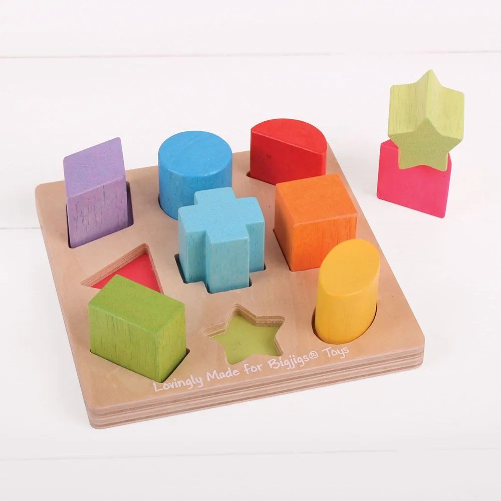 Bigjigs Toys Dřevěné kostky tvary a barvy